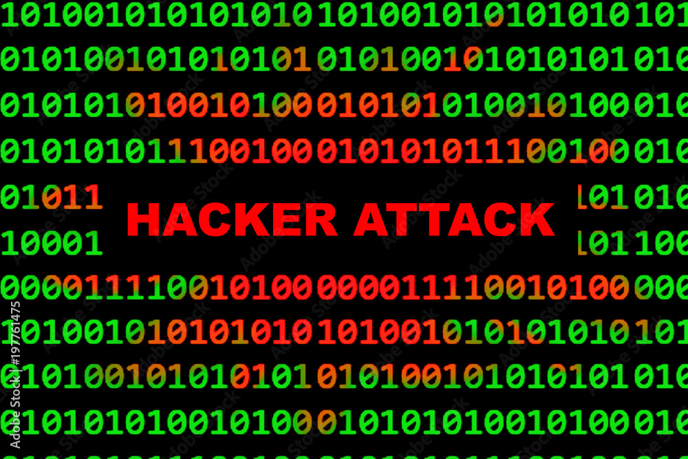 Hacker attack and cyber crime concept. Screen with binary code with ...