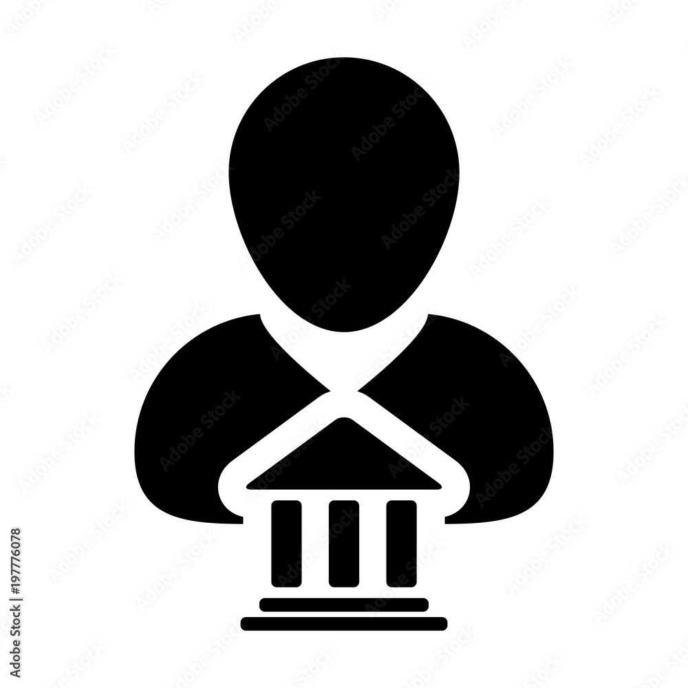 Bank Icon Vector With Person Profile Male Avatar Symbol for Banking and ...