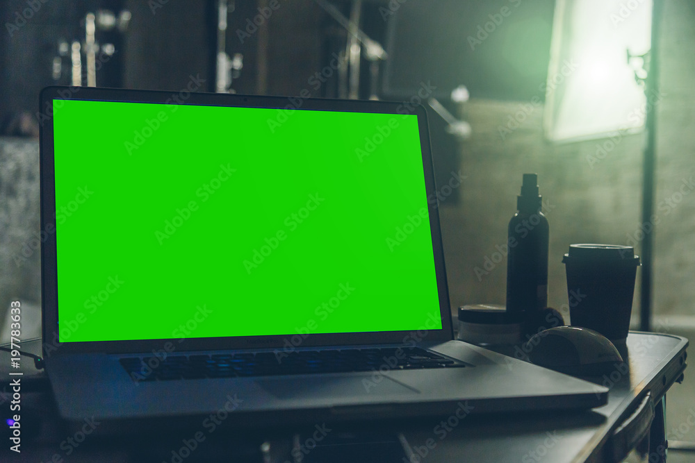 laptop with a green screen close up Stock Photo | Adobe Stock