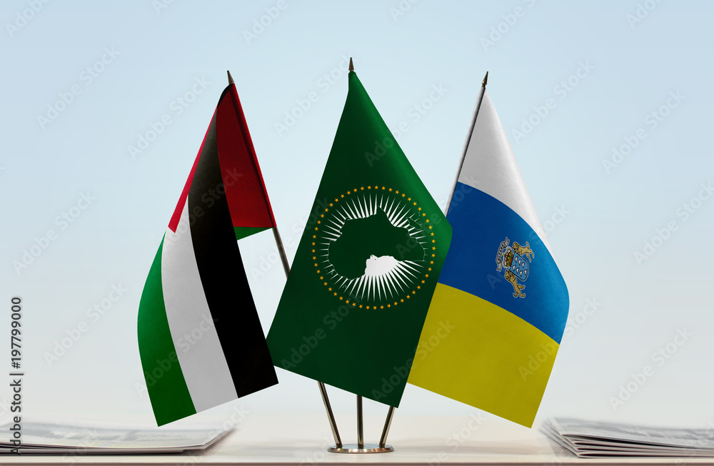 Flags of Palestine African Union and Canary Islands Stock Photo | Adobe ...
