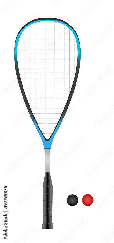 Vector squash or racketball racket and two balls - sport equipment ...