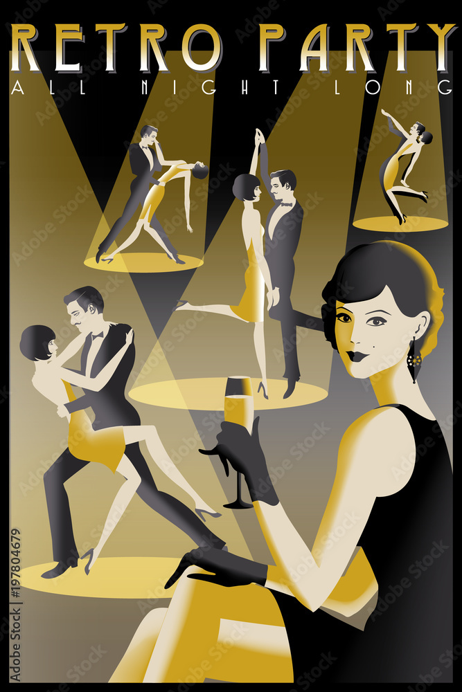 Retro Party invitation card. Handmade drawing vector illustration. Art ...