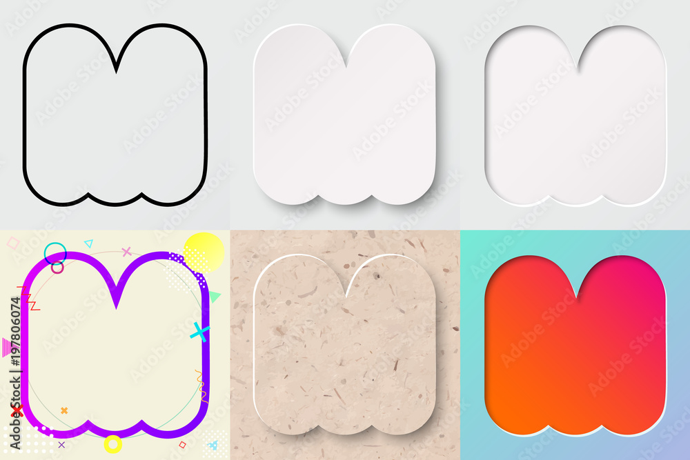 vector illustration set of cute bold rounded letter m with outline, 3d ...