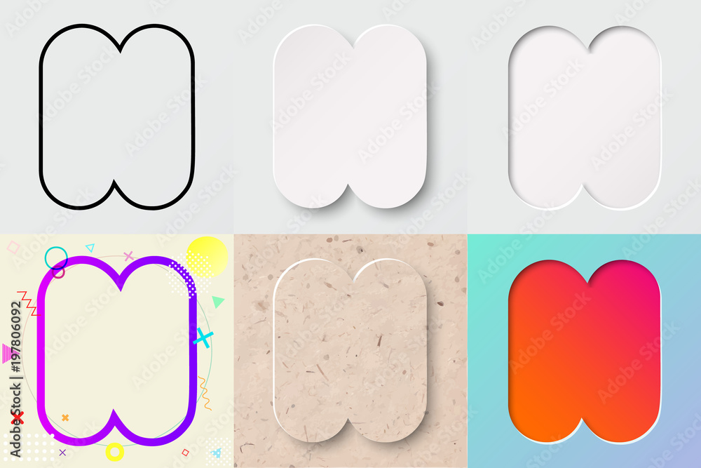 vector illustration set of cute bold rounded letter n with outline, 3d ...