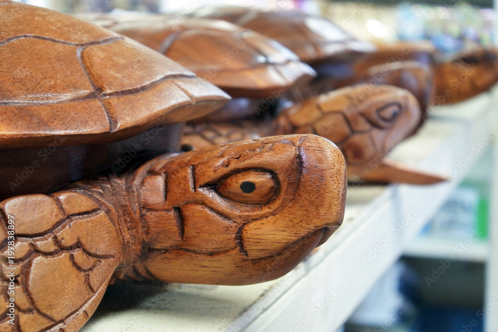 Sea turtles wood curving sculptures in Rarotonga market Cook Islands ...