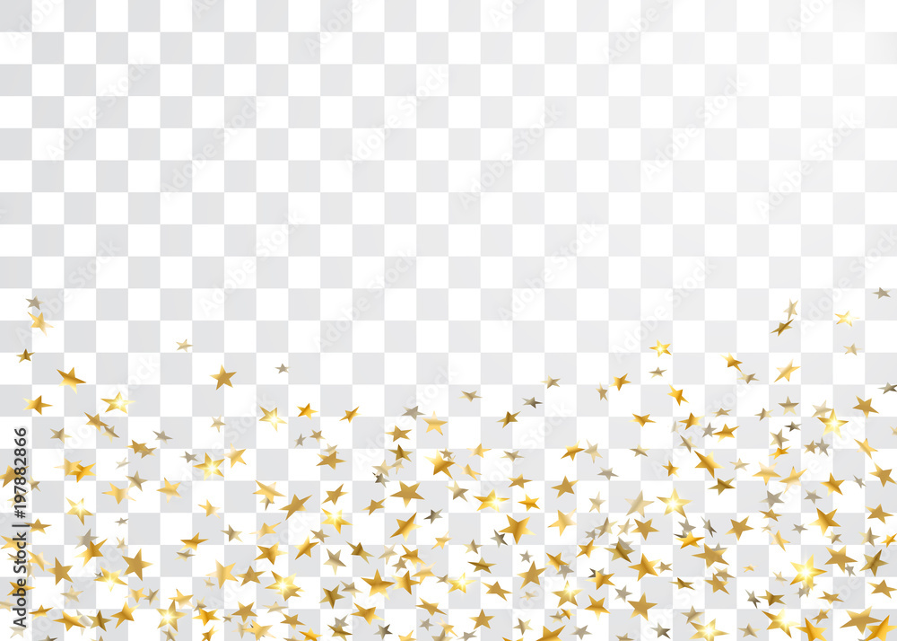 Gold star confetti celebration isolated on white transparent background. Falling stars golden ...