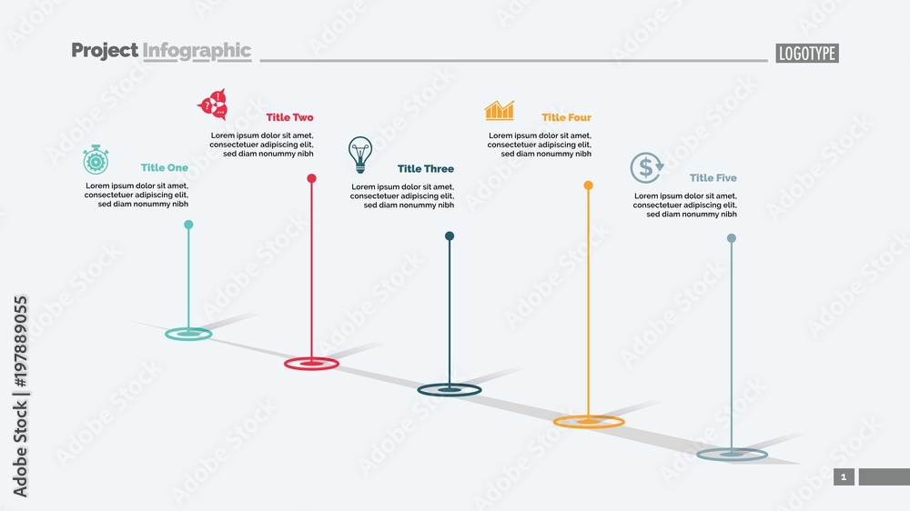 Five Point Diagram Slide Template Stock Vector | Adobe Stock