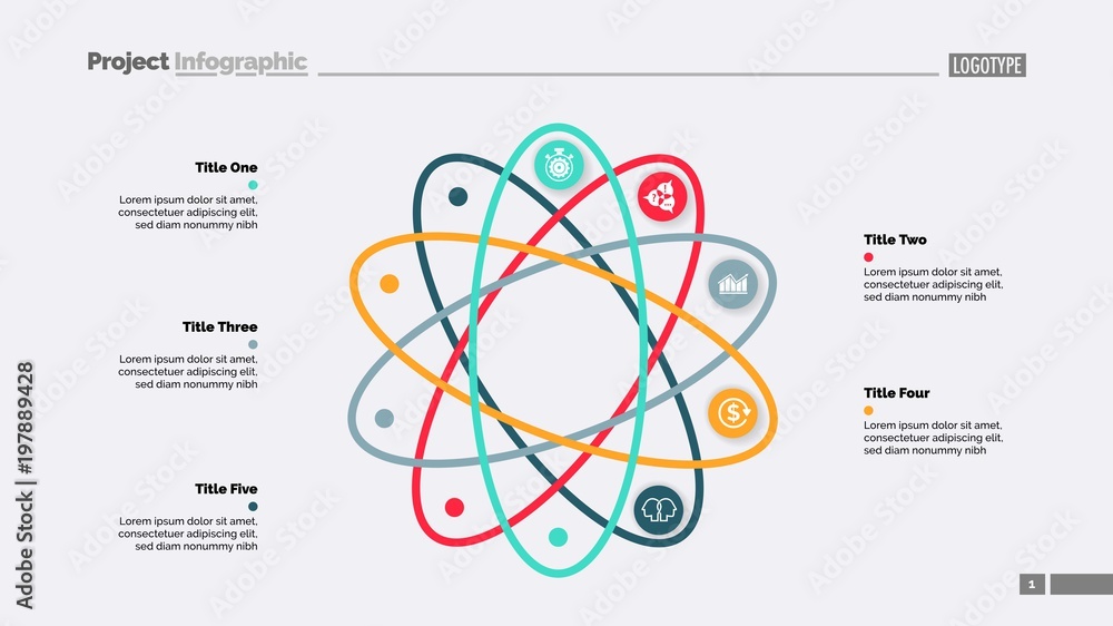 Five Steps Atom Model Slide Template Stock Vector | Adobe Stock