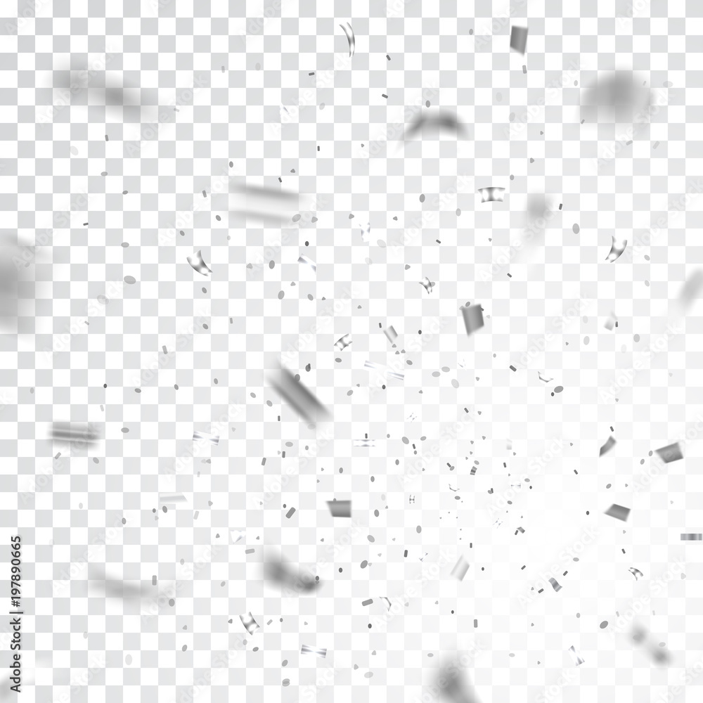 Silver confetti explosion celebration isolated on white transparent ...