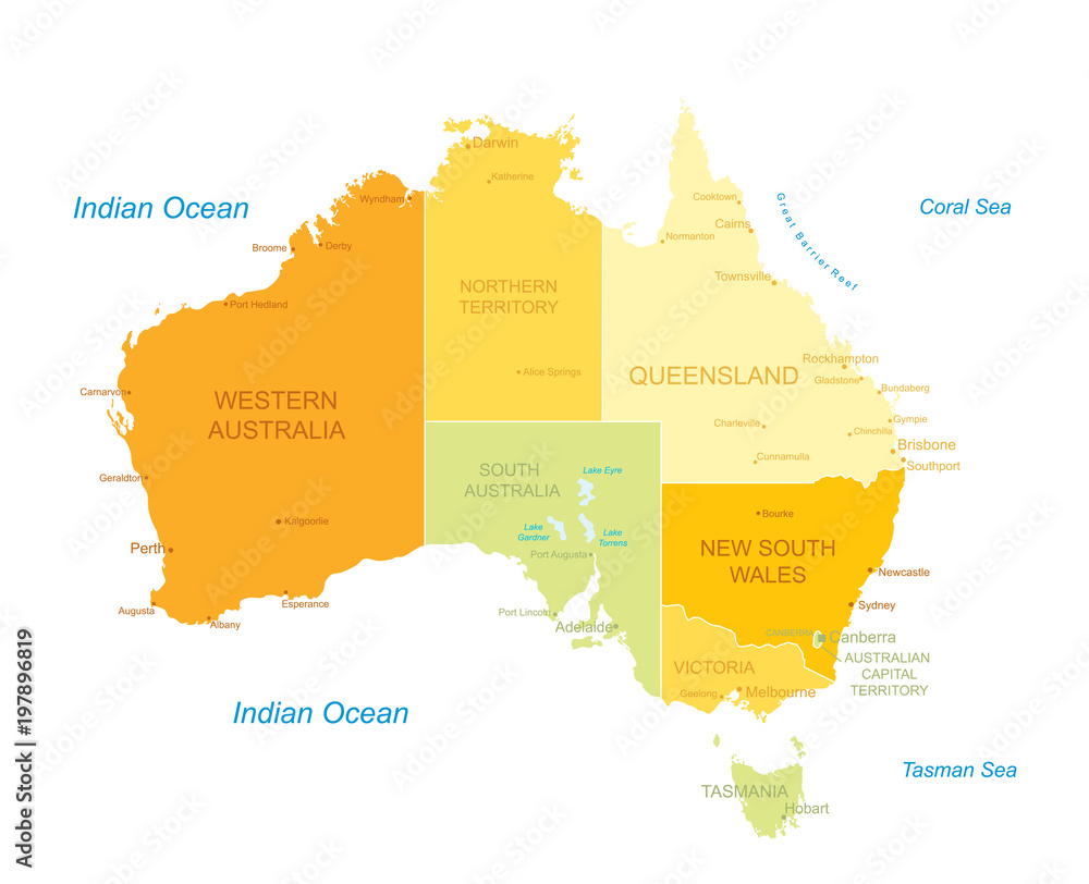 Australia-highly detailed map.All elements are separated in editable ...