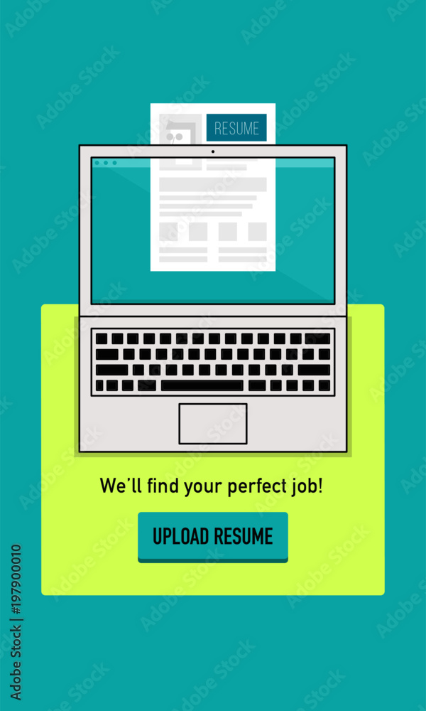 Submit/Upload Resume Concept. Vector illustration of laptop and resume ...