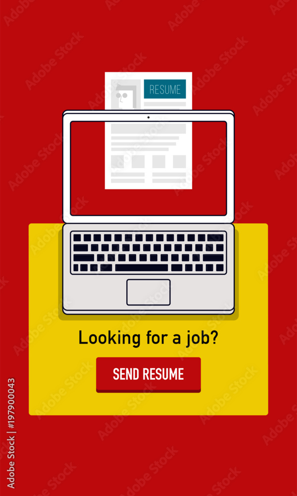 Submit/Upload Resume Concept. Vector illustration of laptop and resume ...
