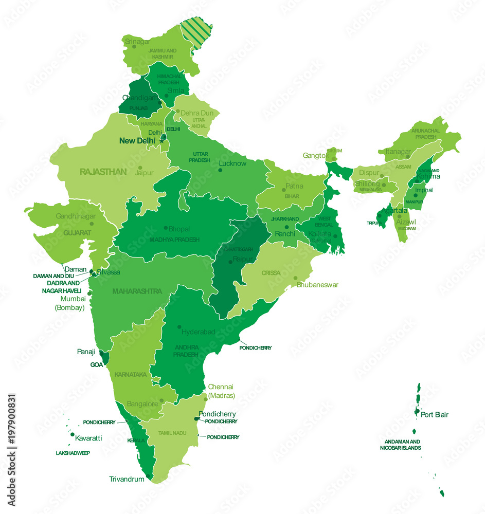 India-highly detailed map.All elements are separated in editable layers ...
