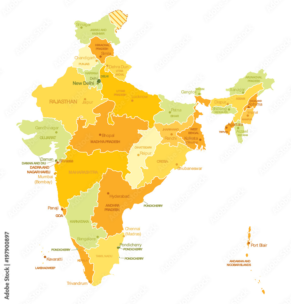 India-highly detailed map.All elements are separated in editable layers ...