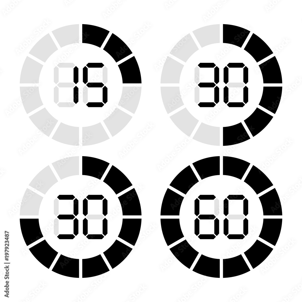 Countdown timer with fifteen minutes interval in modern style. Set of 4 ...