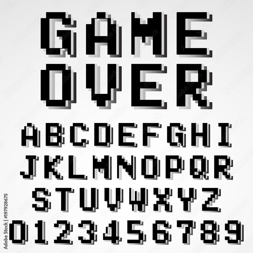 Old pixel video game alphabet font template Stock Vector | Adobe Stock Old pixel video game alphabet font template Stock Vector | Adobe Stock