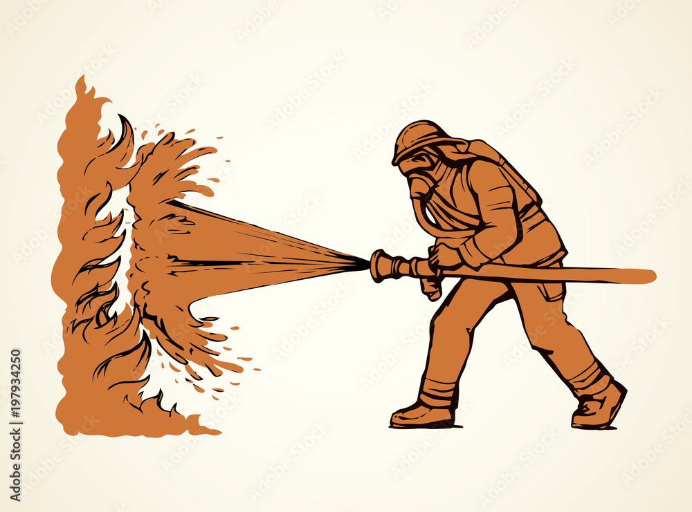 Firefighter. Vector drawing Stock Vector | Adobe Stock