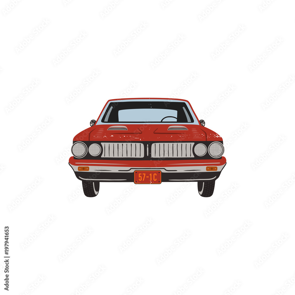 Vintage hand drawn muscle car. Retro red car symbol design. Classic car ...