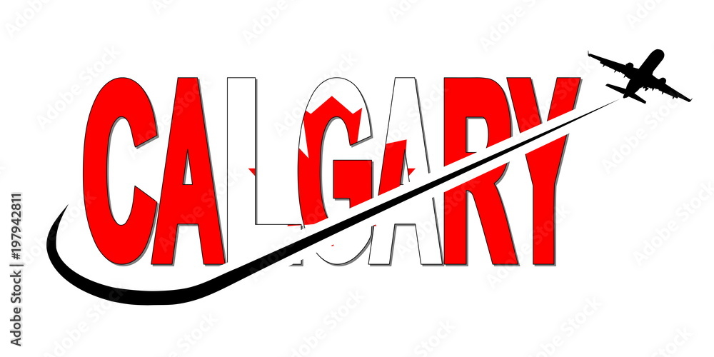Calgary flag text with plane silhouette and swoosh illustration Stock ...