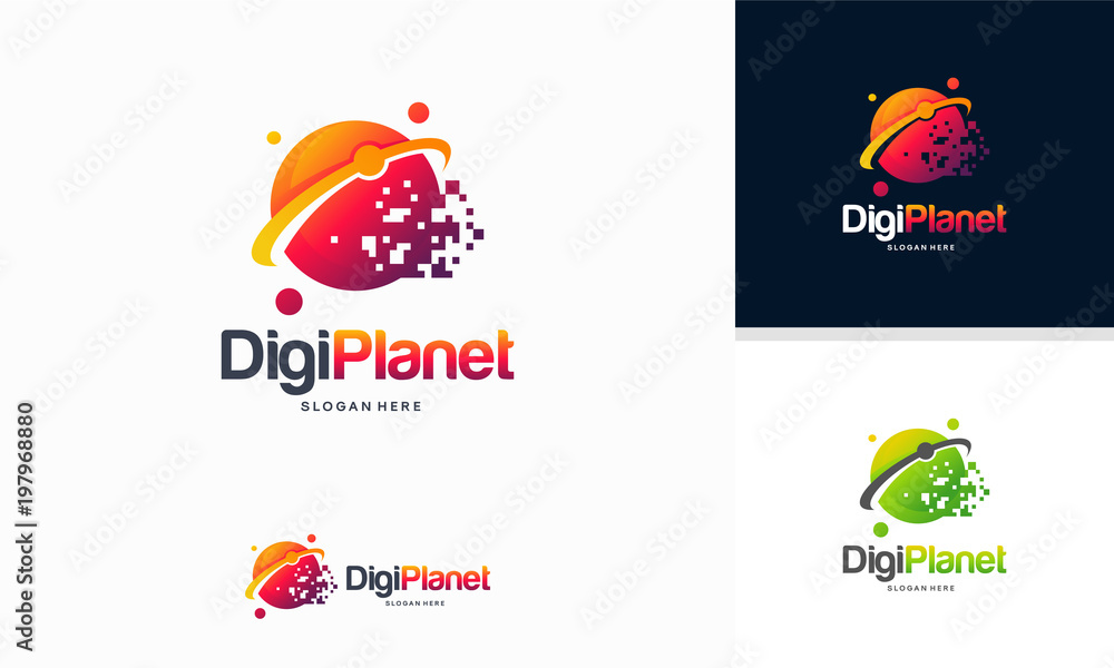 Digital Planet logo designs concept, Pixel Planet logo, Pixel Ball Logo ...