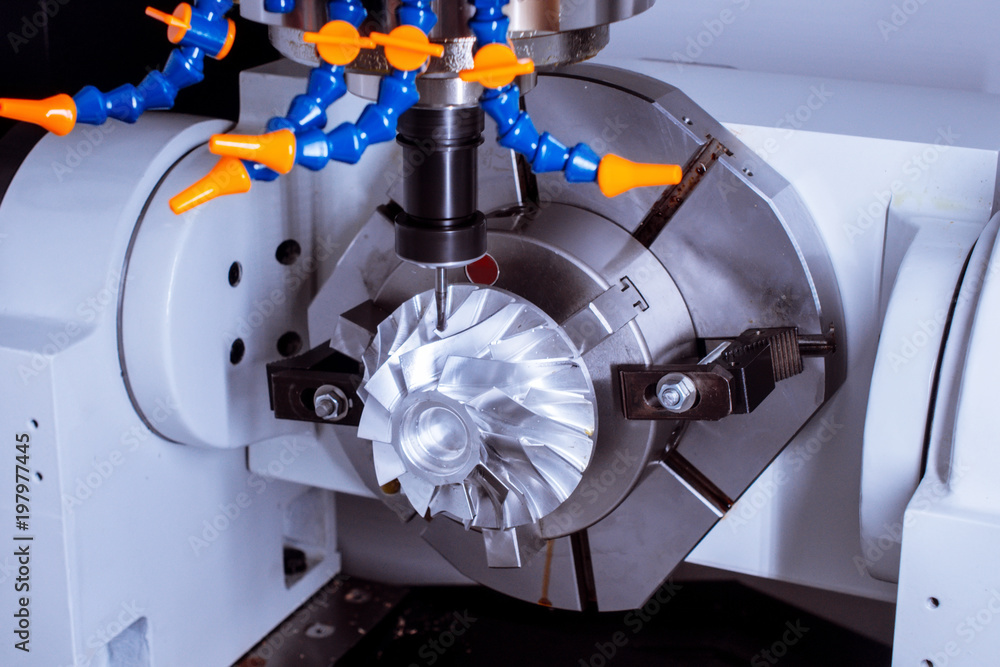 Cnc milling machine parts during manufacture of detail Stock Photo ...