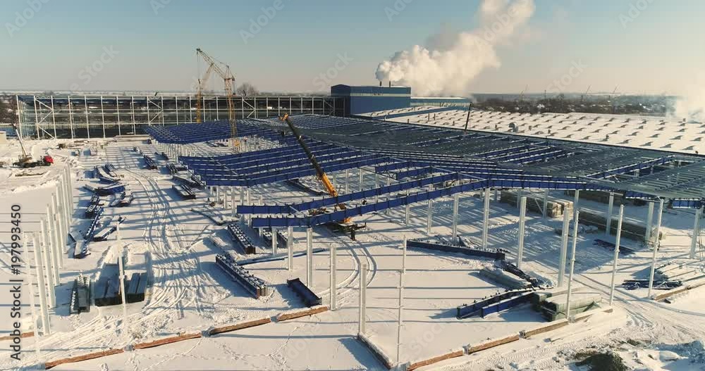 Construction of a modern factory or warehouse, modern industrial ...