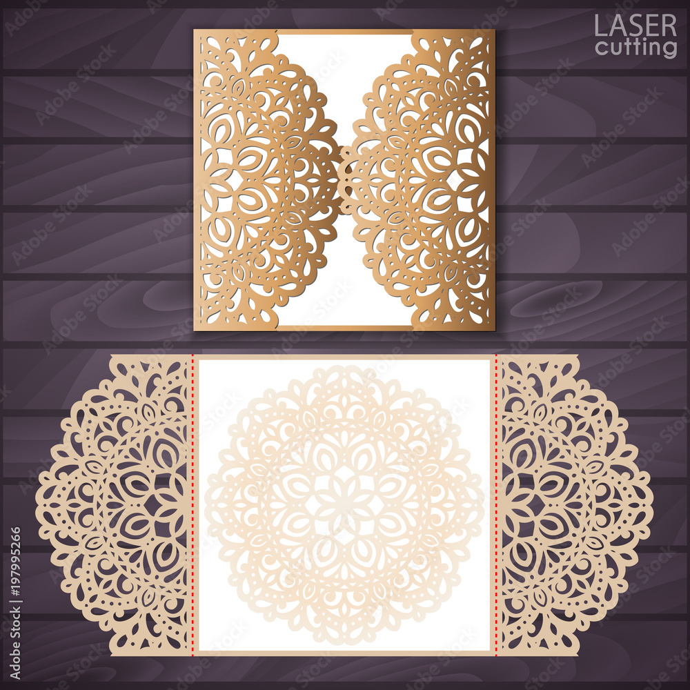 Laser cut wedding invitation card template vector. Die cut paper card ...