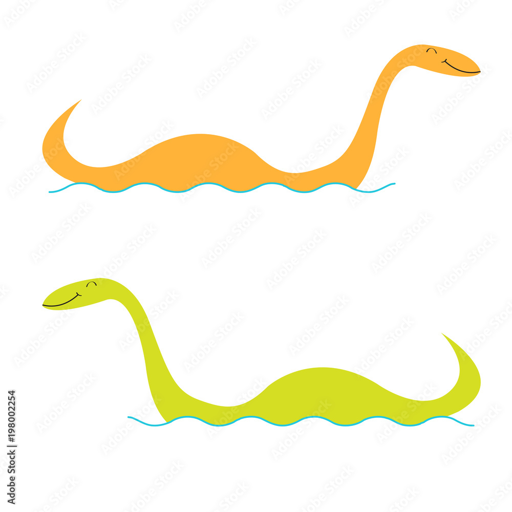 Loch Ness Nessy fictional creature set. Water monster with eye, tail ...