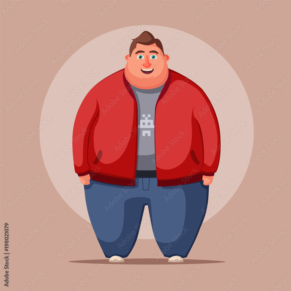 Happy fat man. Obese character. Fatboy. Cartoon vector illustration ...