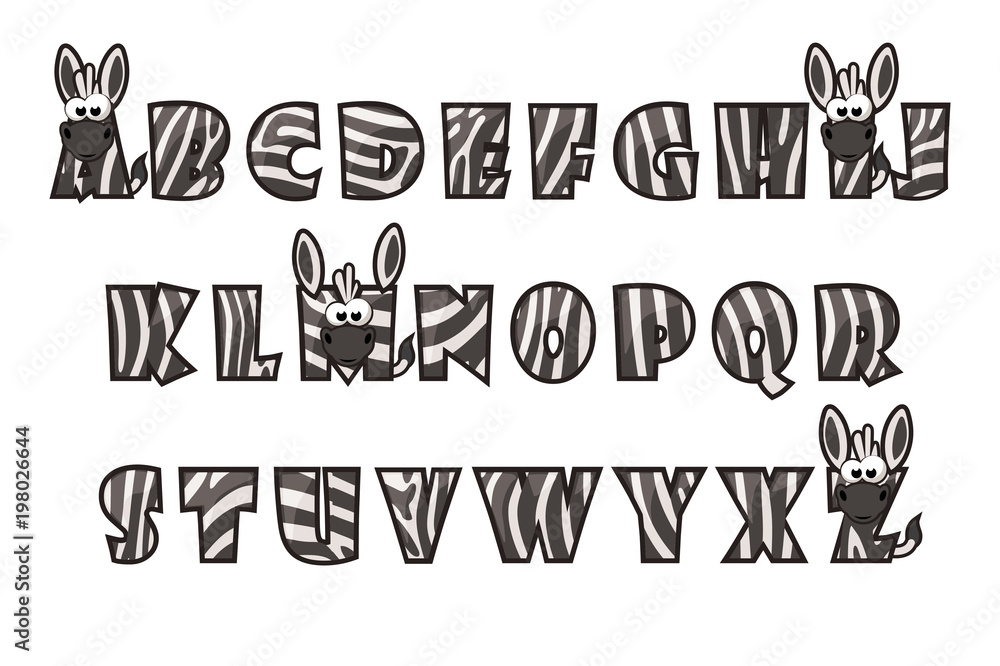 Cartoon Zebra font Lettering. Alphabet set Stock Vector | Adobe Stock