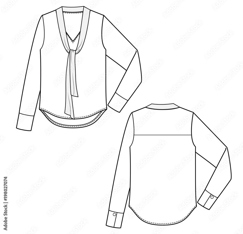 Blouse fashion flat technical drawing template Stock Vector | Adobe Stock
