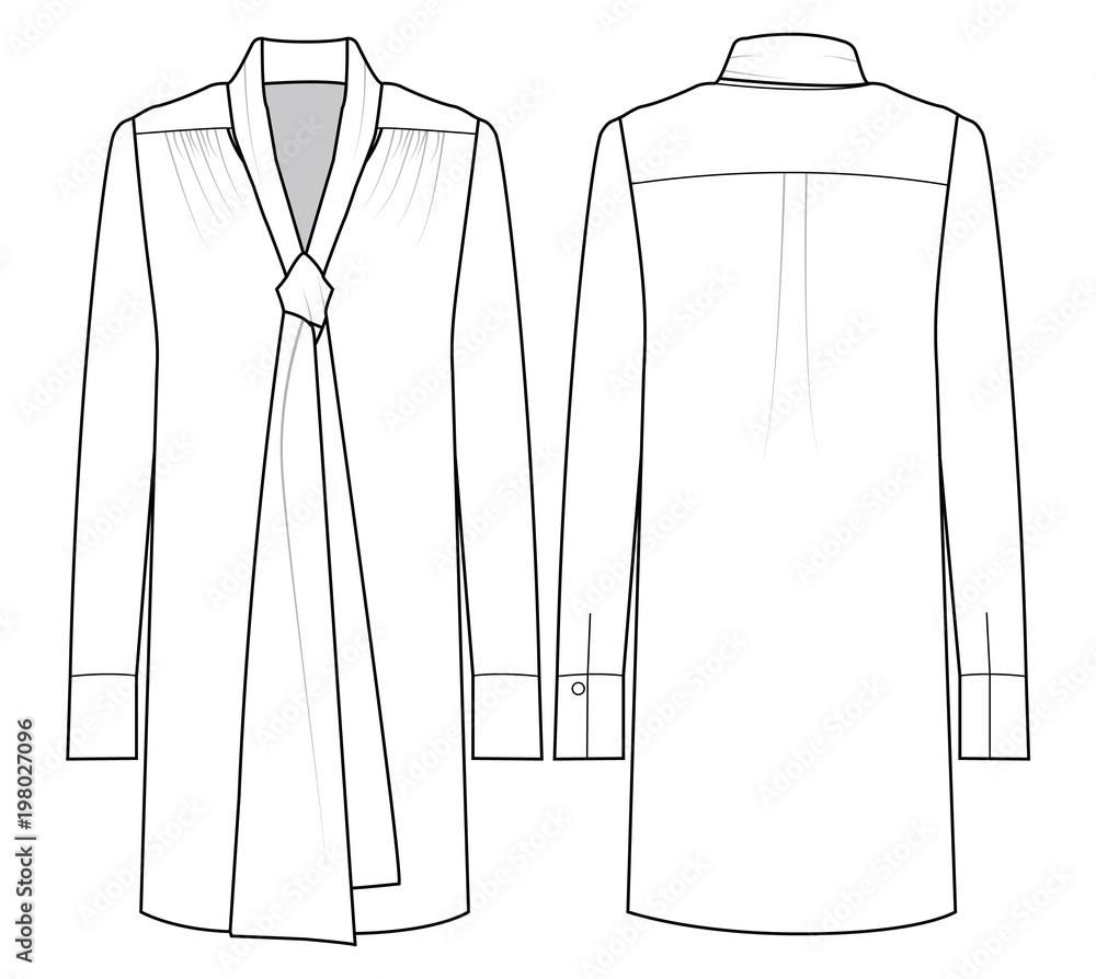 Blouse fashion flat technical drawing template Stock Vector | Adobe Stock