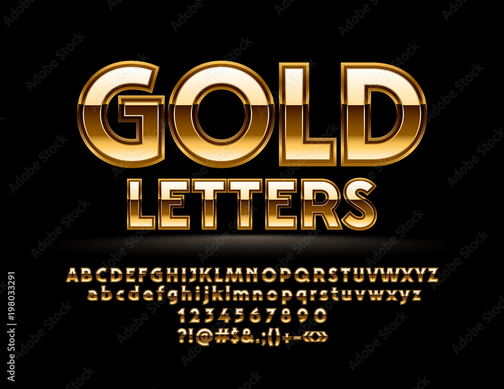 Vector Gold Letters. Chic glossy Font. Luxury Glamour Alphabet, Numbers ...