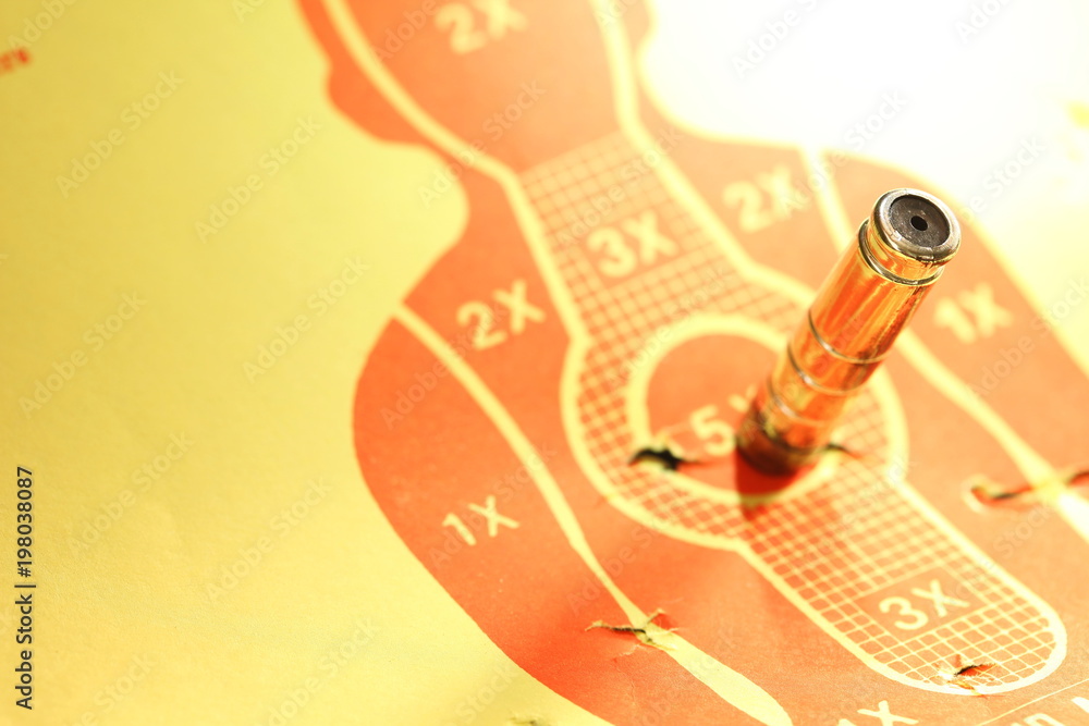 Target shooting range paper with artificial pistol bullet scene. Stock ...