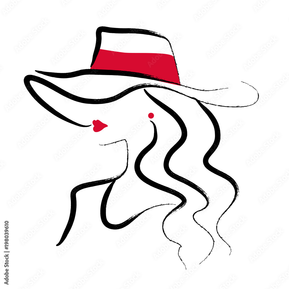 Vector artistic hand drawn stylish young lady portrait isolated on ...