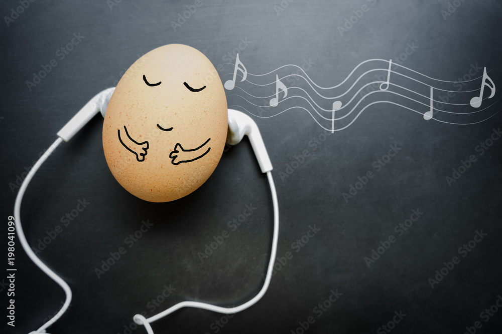 Egg music relaxing style on chalkboard. Stock Photo | Adobe Stock