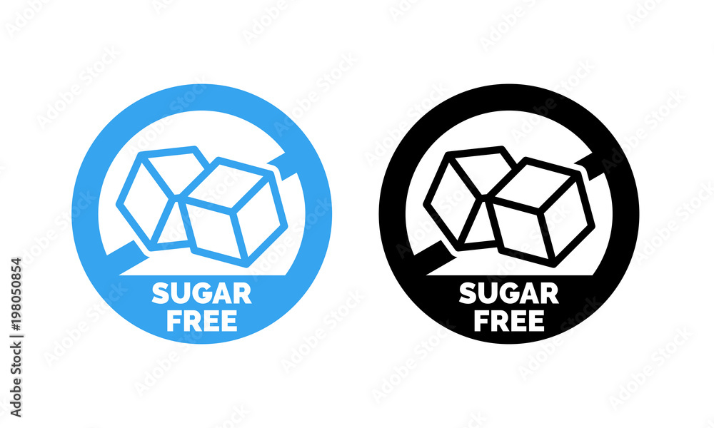 Sugar free label. Vector sugar cubes in circle icon for no sugar added ...