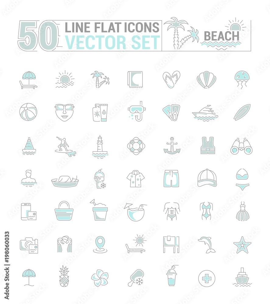 Vector graphic set. Icons in flat, contour, thin, minimal and linear ...