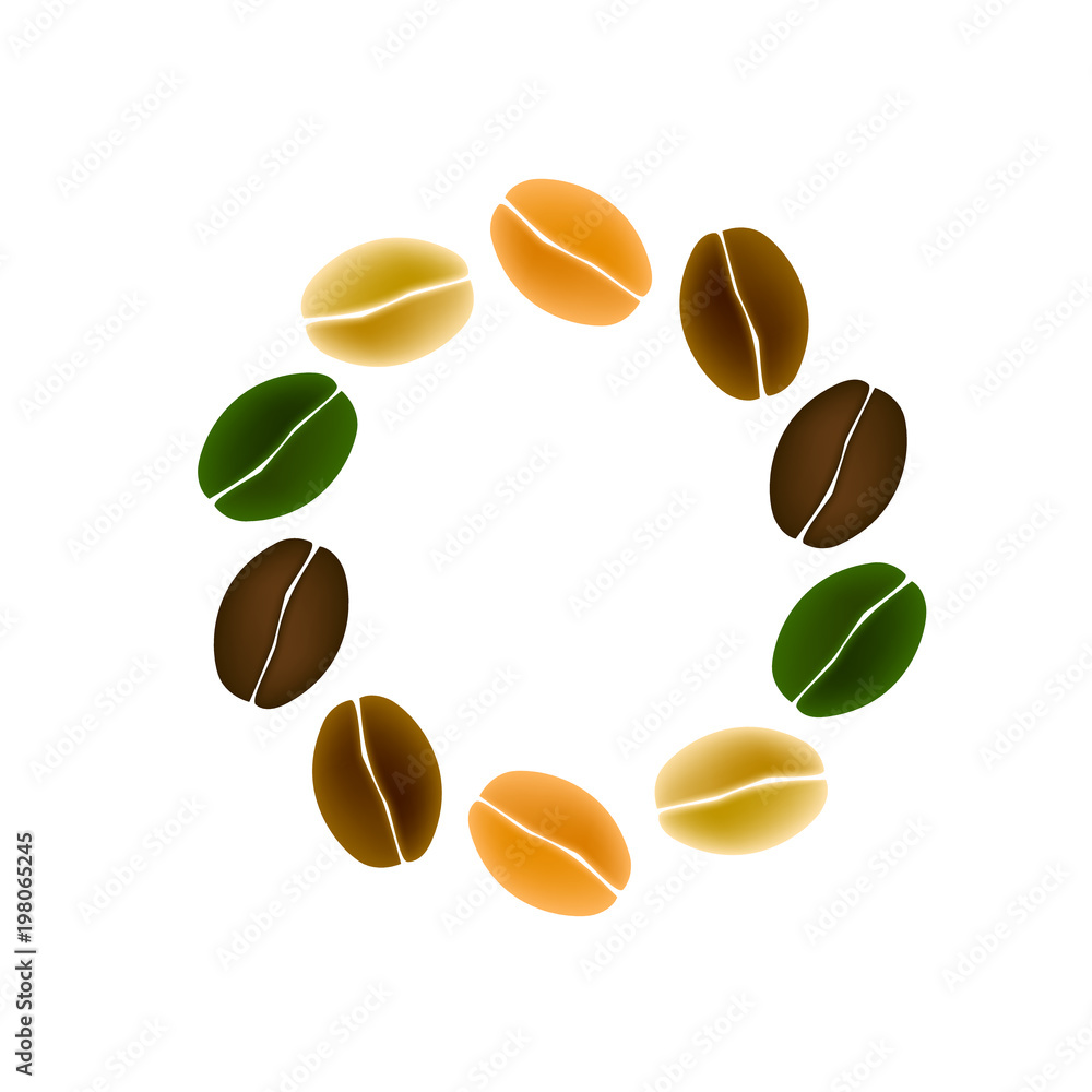 Coffee beans symbol arranged in round frame, vector illustration. Stock ...