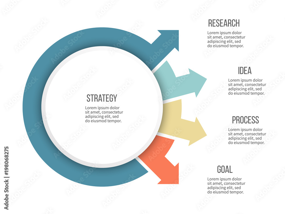 Business infographics. Organization chart with 4 options, arrows ...