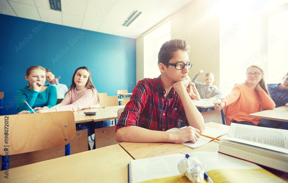 education, bullying, conflict, social relations and people concept ...
