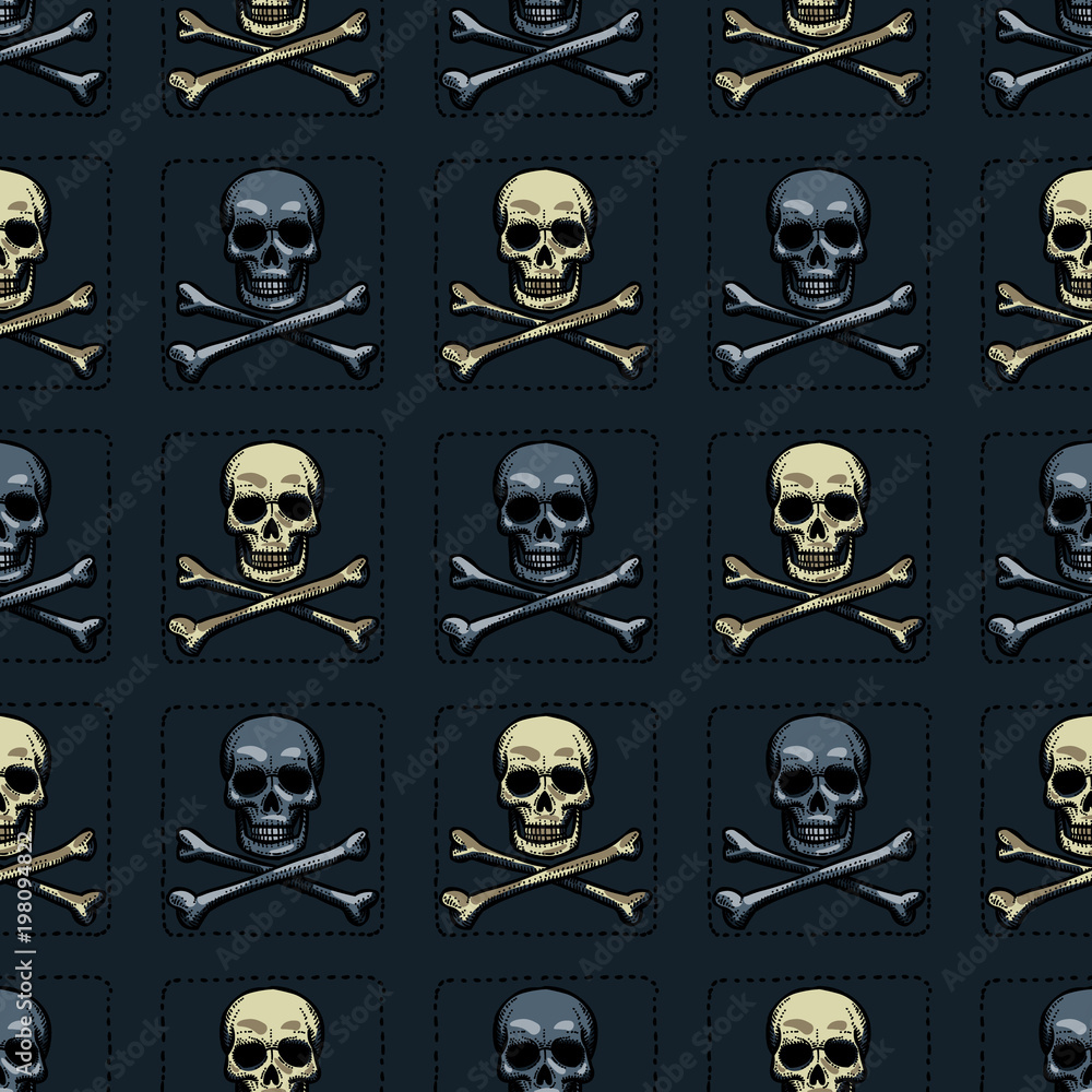 Skull and cross bones seamless pattern. Original design for print or ...