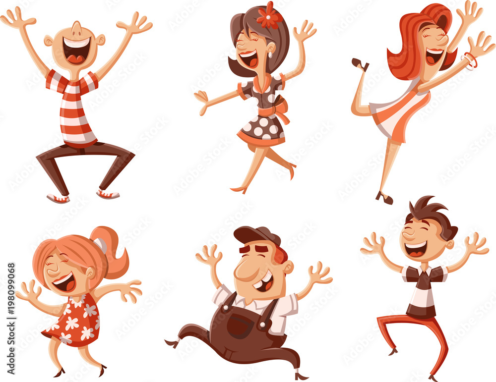 Party with happy cartoon people dancing. Stock Vector | Adobe Stock