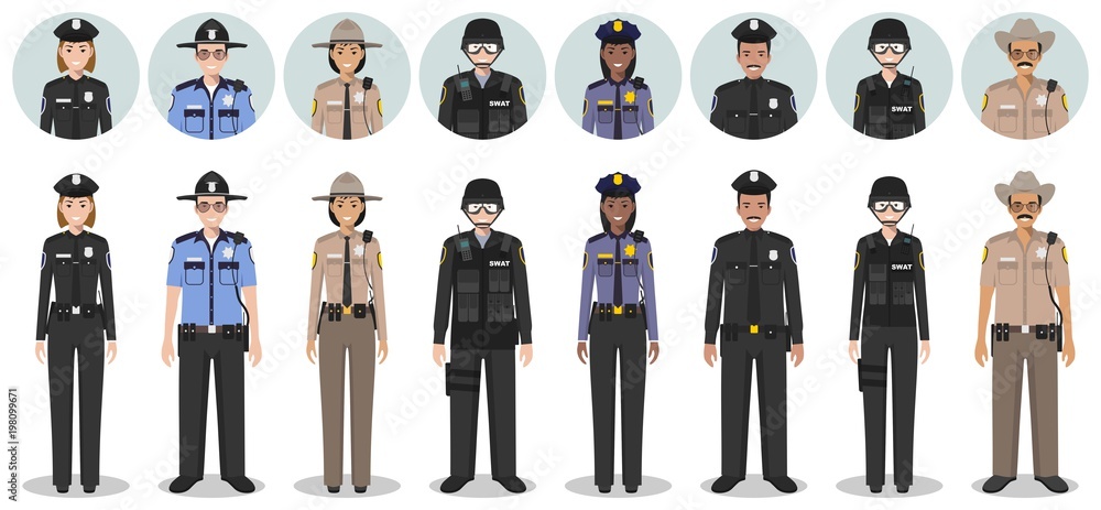 Police people concept. Set of different detailed illustration and ...