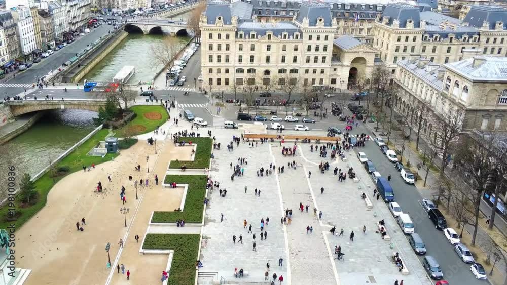 Aerial view of Parvis Notre-Dame - Place Jean-Paul II in front of the ...