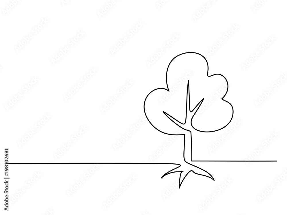 Continuous line drawing. Tree with roots on white background. Vector ...