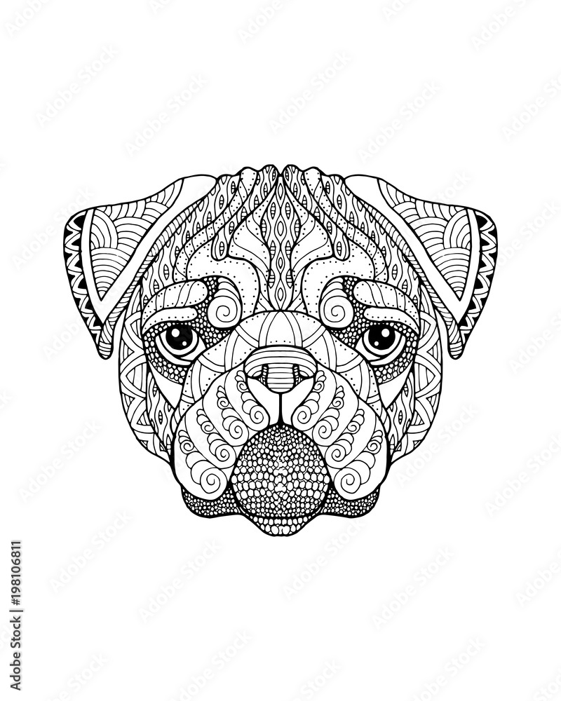 Pug dog zentangle stylized. Freehand vector illustration Stock Vector ...