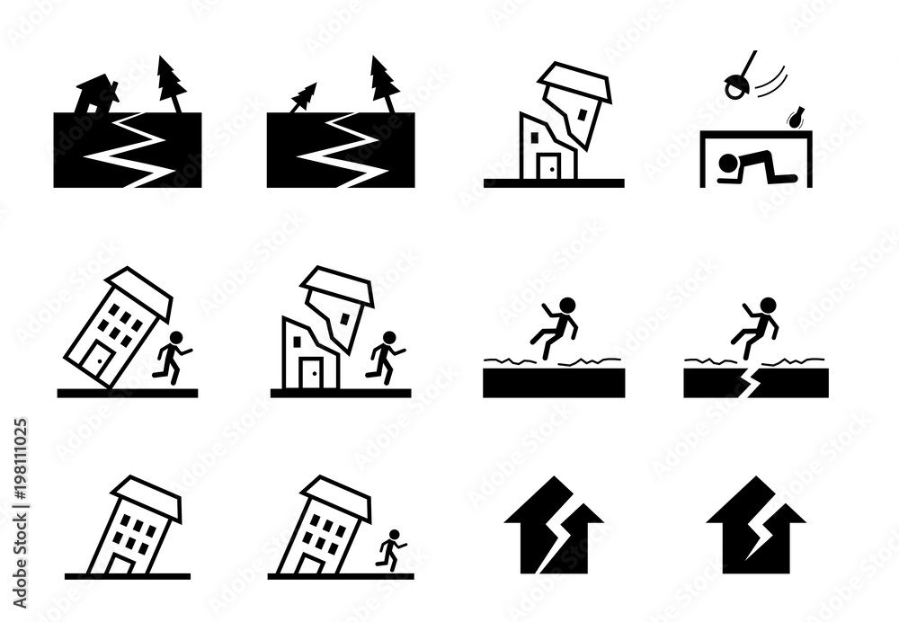 Poster Set of earthquake icon in vector art design – Wall Art | UkPosters