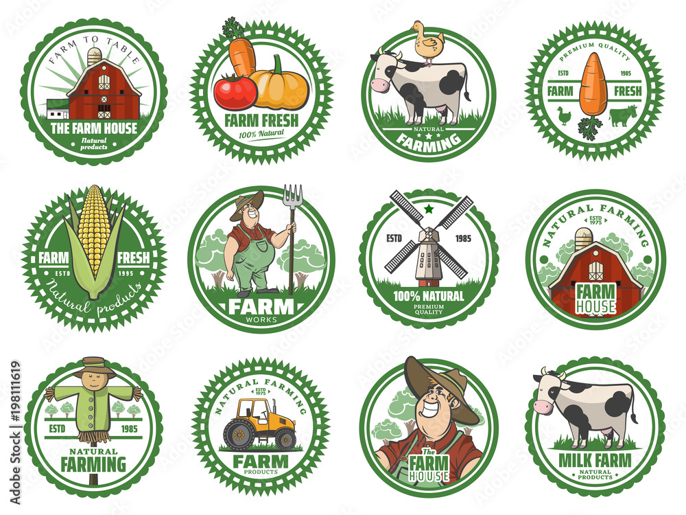 Vector set of farm fresh logotypes. Organic premium quality products ...