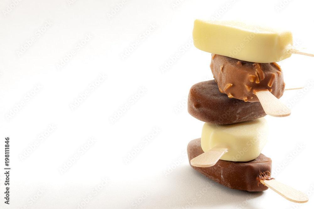 Refreshing summer food, icy cold dessert and frozen snack concept with ...